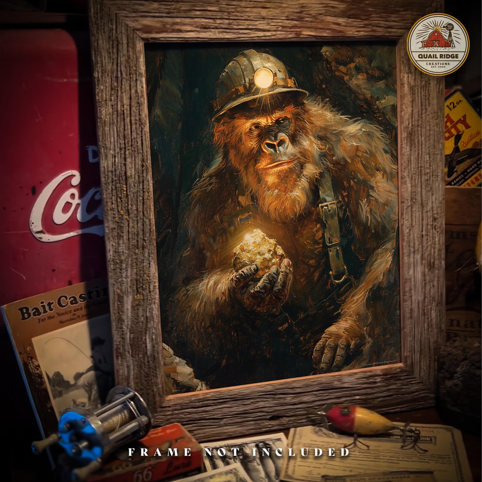 Vintage Bigfoot Gold Miner Art Print: Sasquatch Gold Panning Poster ...