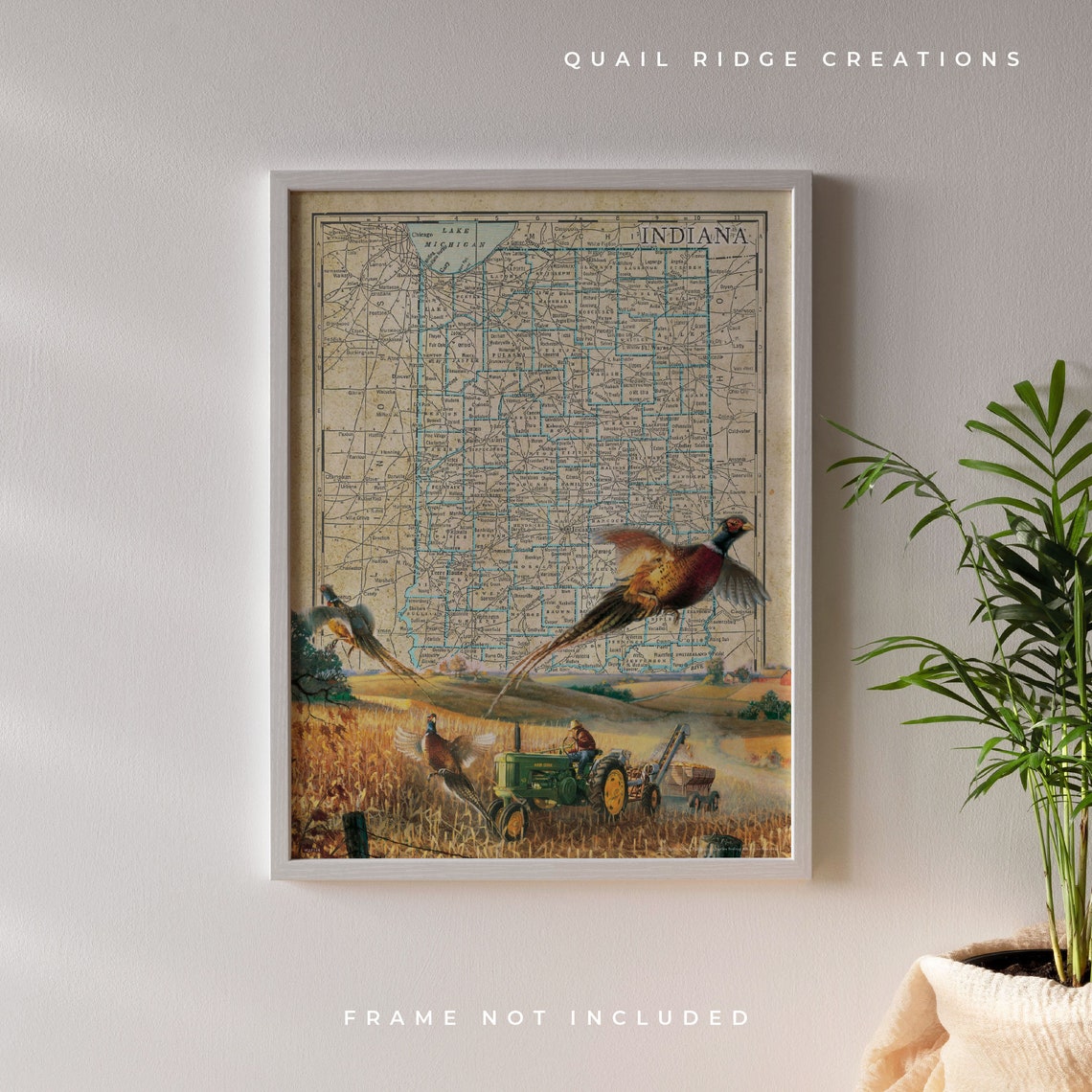 Vintage Indiana State Map Art Print 11X14 Unframed Pheasant - Etsy