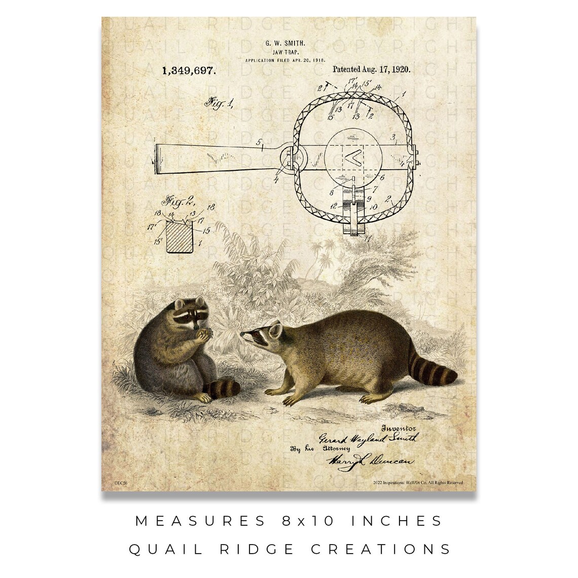 Vintage Animal Trap Patent Art Print 8x10 Unframed Raccoon - Etsy