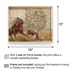 Vintage Texas State Map Poster Art Print 11X14 Unframed Cattle Rancher ...