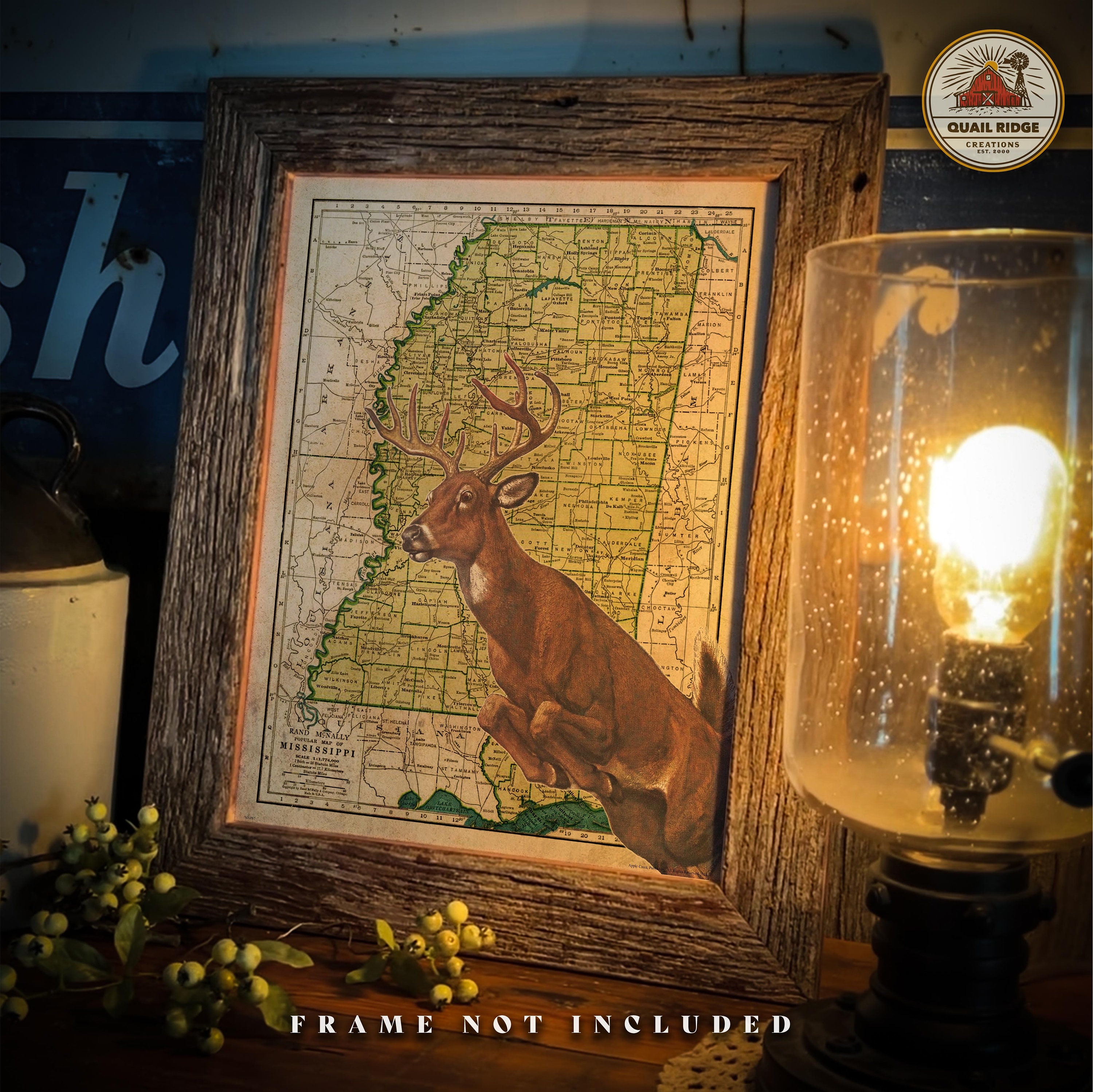 Vintage Mississippi Map Art Print: Wildlife Deer Rustic Cabin Decor - Etsy