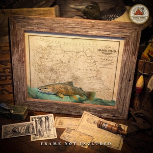 Vintage Black Hills Region Map Art Print 11X14 Unframed Brown Trout Fly ...