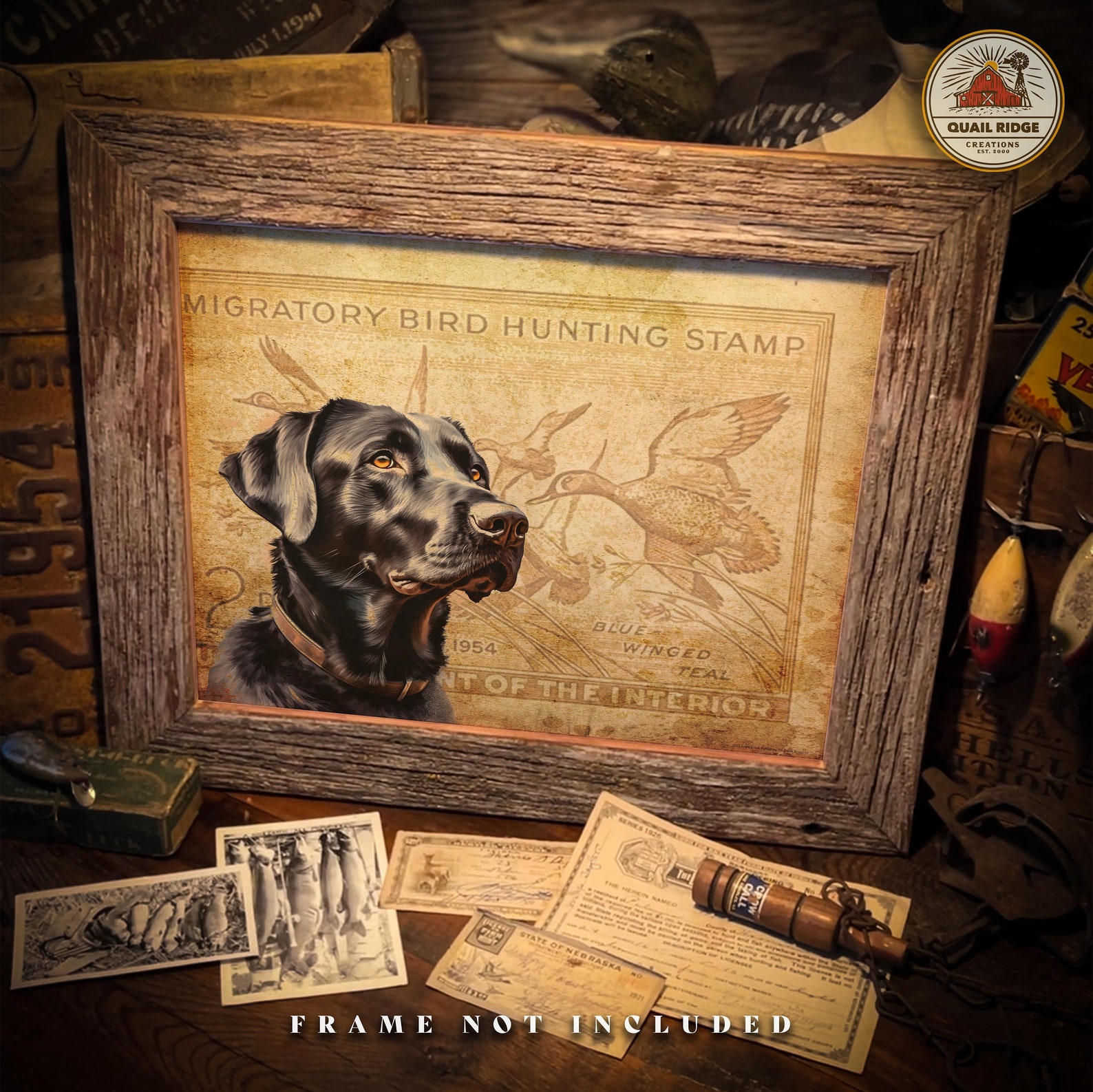 Vintage Black Lab Hunting Dog Art Print: Duck Stamp Artwork (11x14 ...