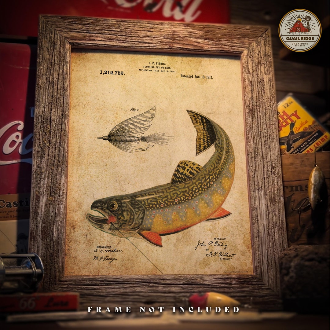 Vintage Fishing Lure Patent Poster Art Print 11X14 Unframed Brook Trout ...