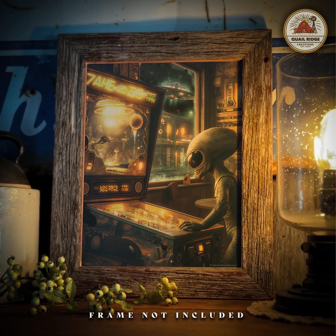 High Score Alien UFO Pinball Machine Poster Art Print Arcade Artwork ...