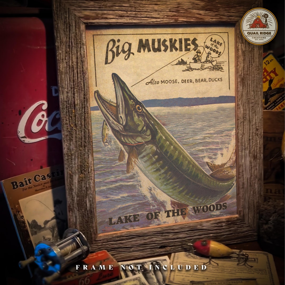 Vintage Muskie Fishing Print: Lake of the Woods Cabin Decor (11x14 ...
