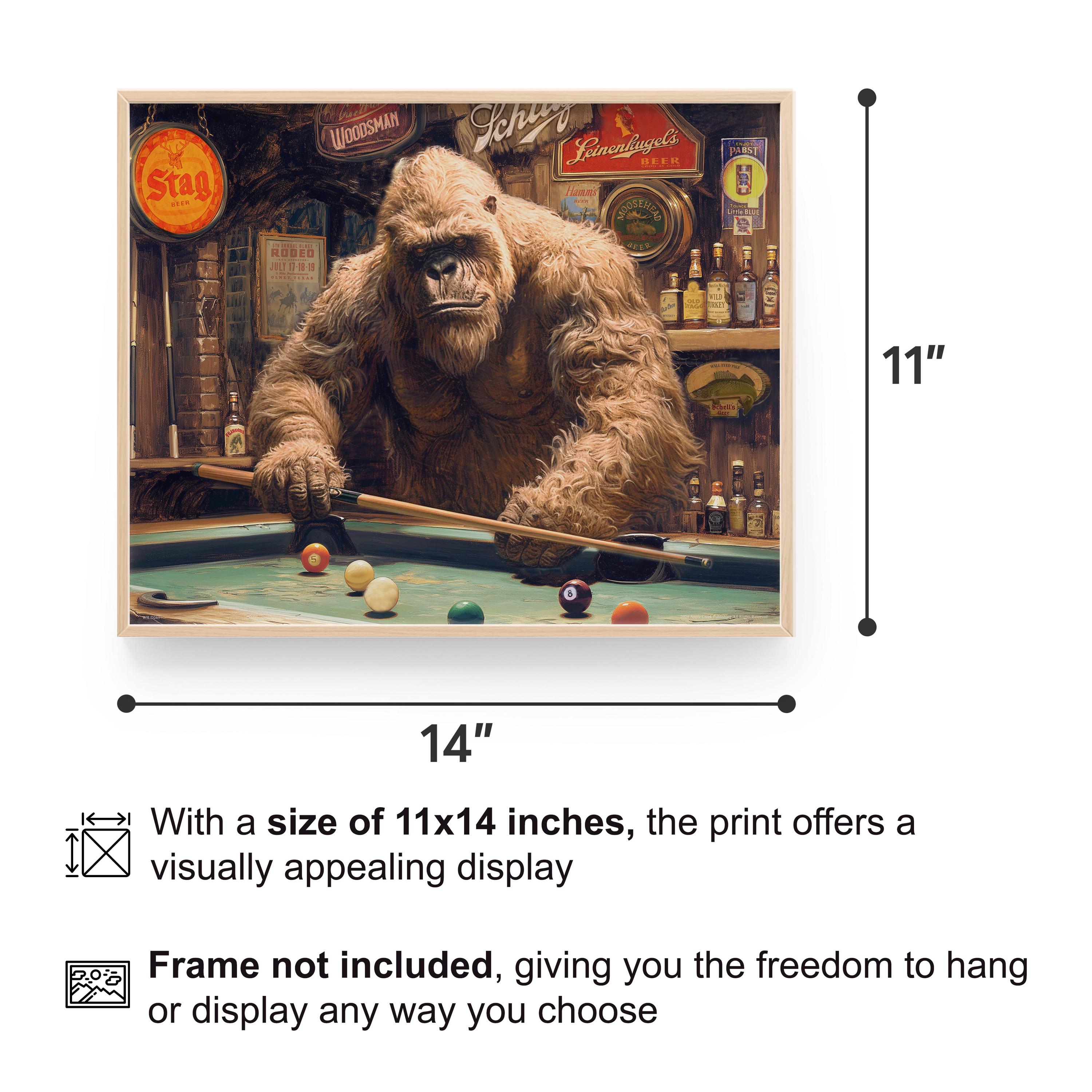 Sasquatch Billiards Art Print: Bigfoot Behind the Eight Ball (11x14 ...