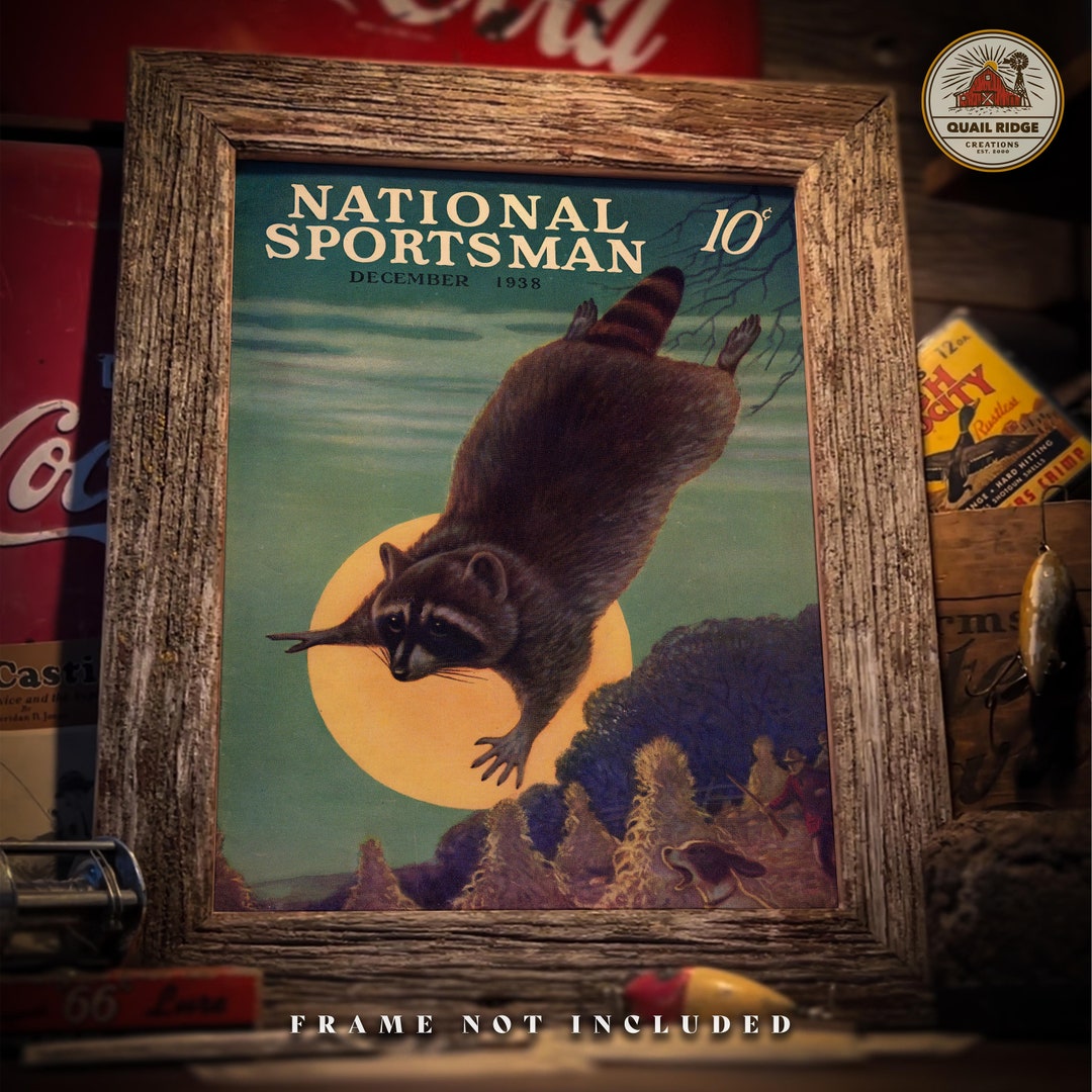 Vintage Raccoon Hunting Magazine Cover Art Print: Wildlife Cabin Decor ...