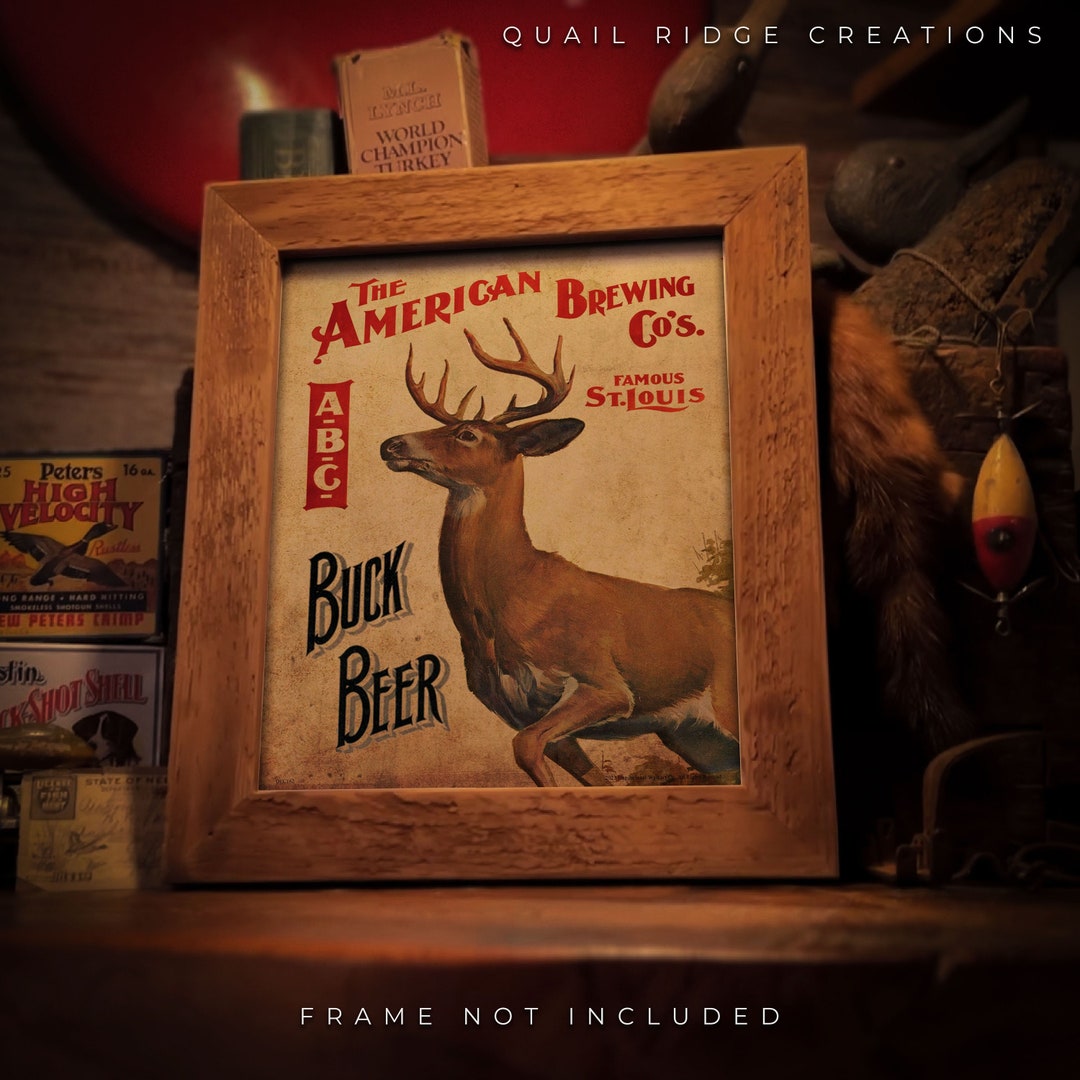 Vintage Buck Beer Print: Whitetail Deer, Cabin Bar Decor (8x10 Unframed ...