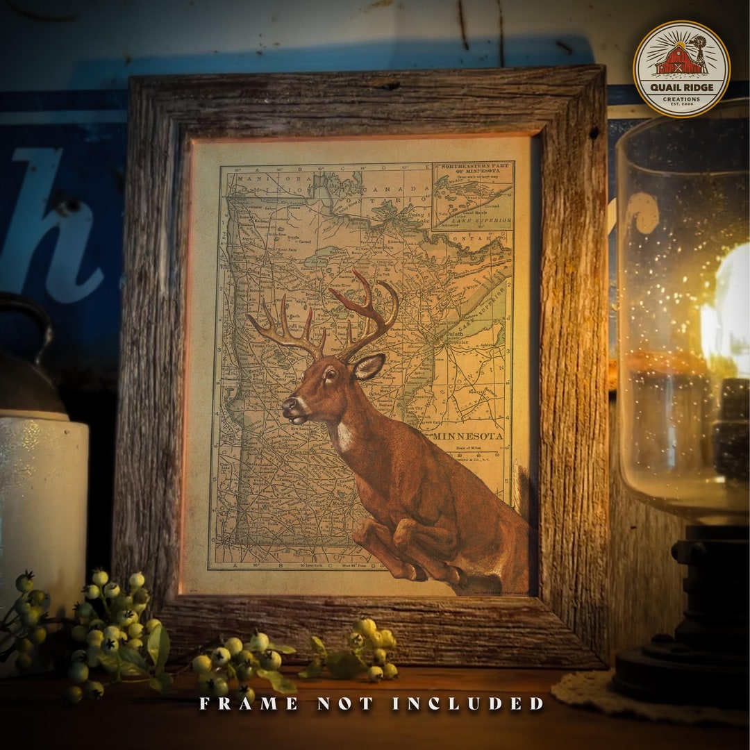 Vintage Minnesota State Map Poster Art Print 11X14 Unframed Wildlife ...