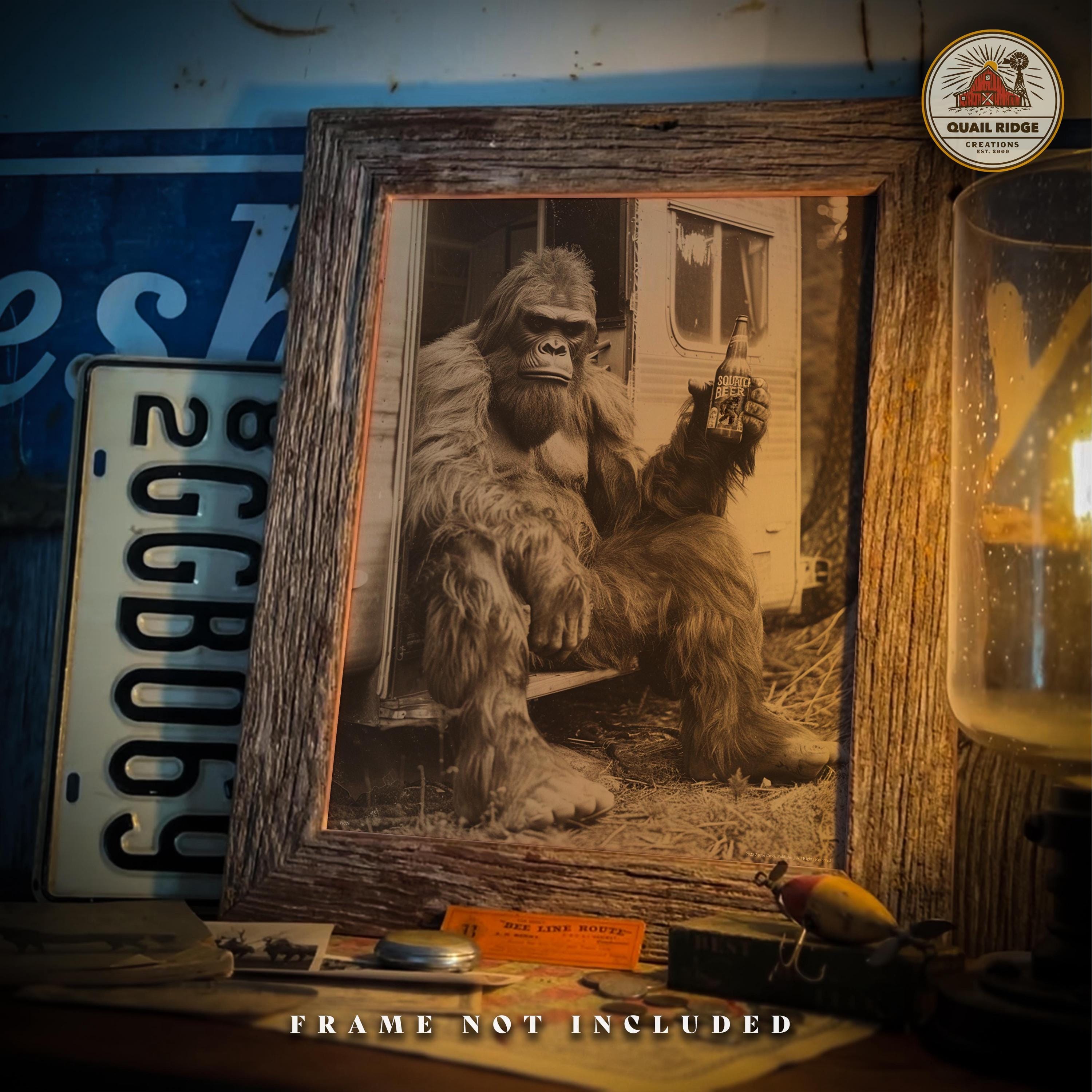 Sasquatch Camping Art Print: Bigfoot Beer, Vintage RV Decor (11x14 ...
