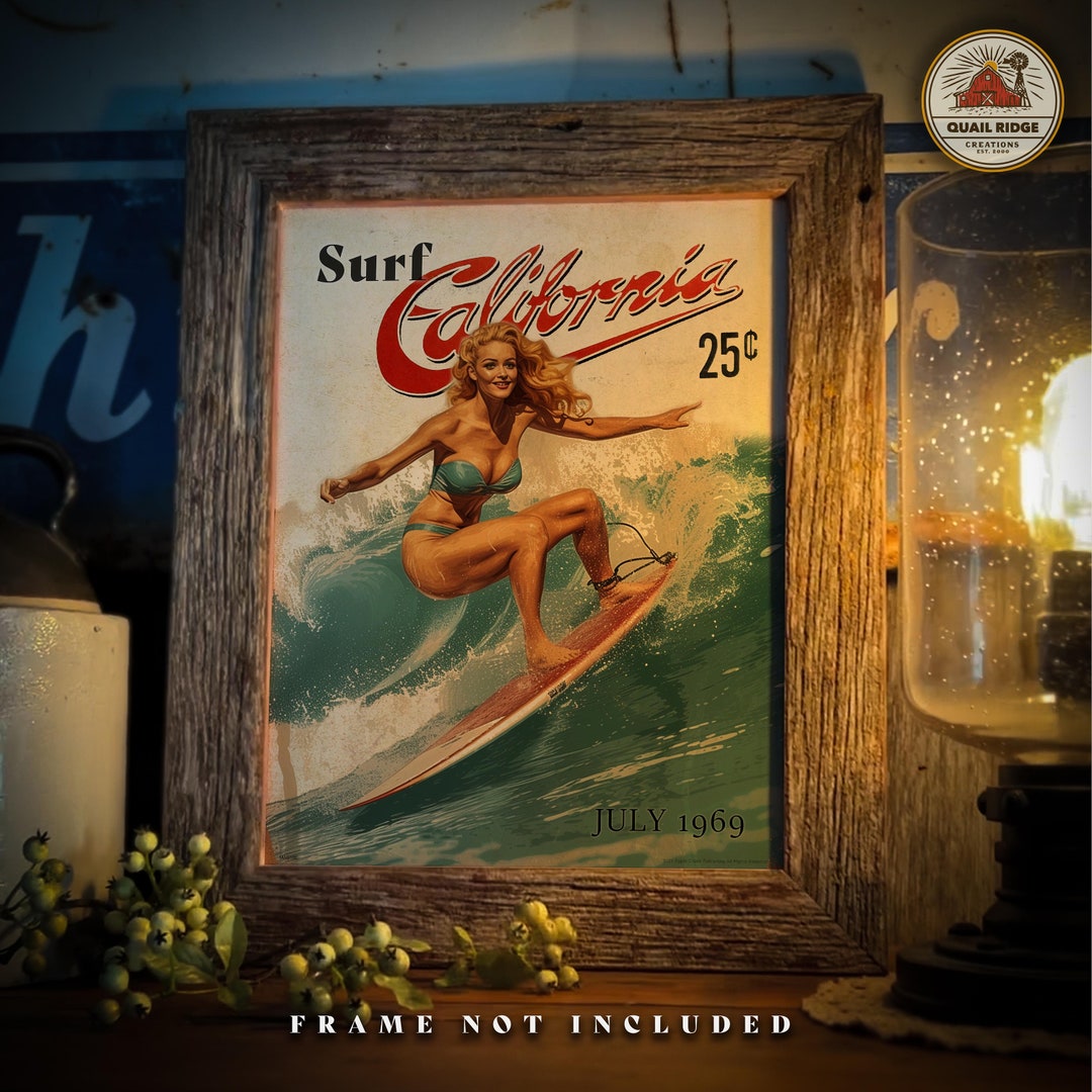 Vintage Surfing Magazine Cover Art Print 11X14 Unframed Surf California Pinup Girl Surfboard ...