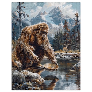 Vintage Bigfoot Art Print: Sasquatch Gold Panning Wall Decor (11x14 ...
