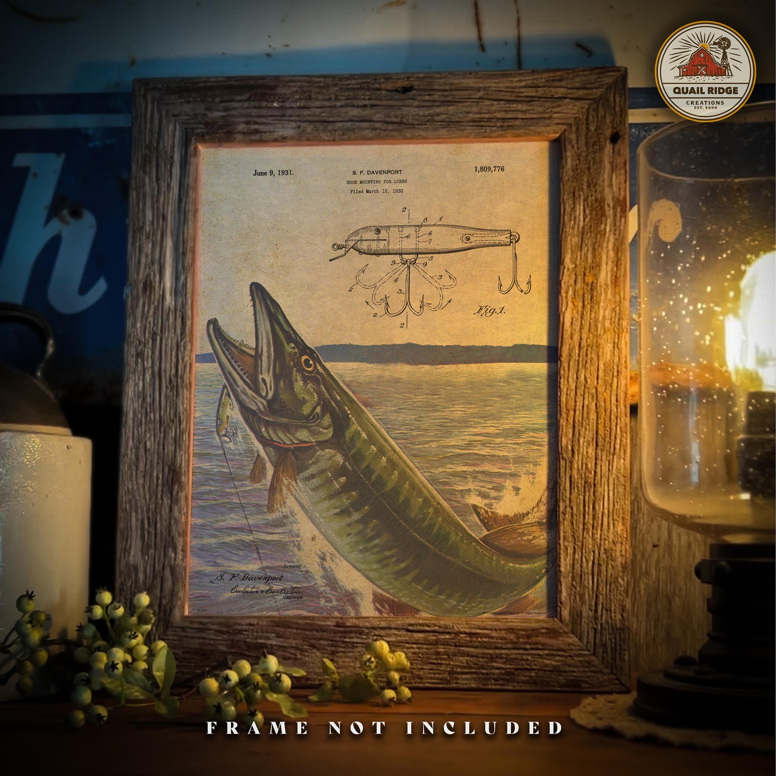 Vintage Muskie Fishing Lure Patent Art Print: Cabin Lake House Decor - Etsy