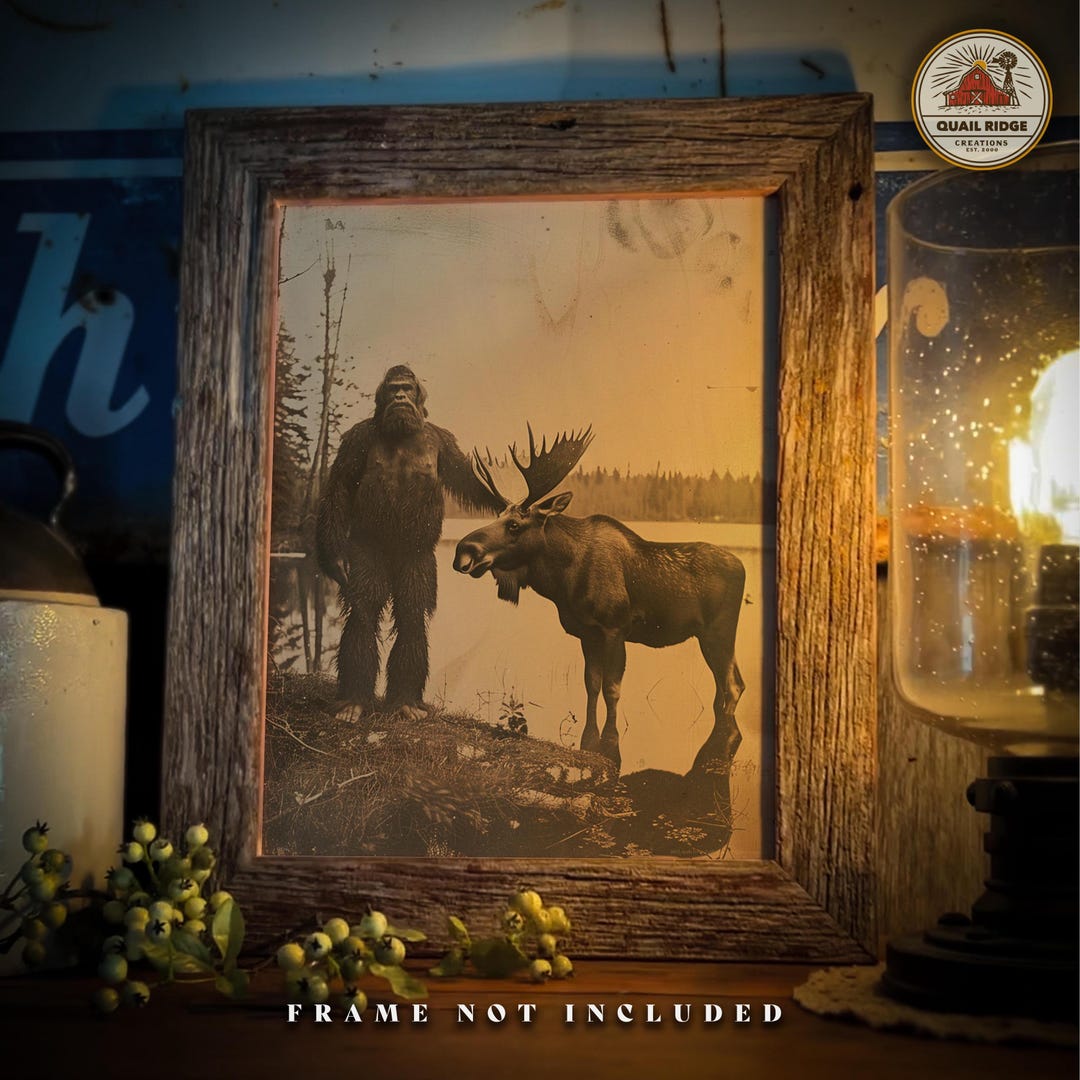 Sasquatch & Moose Art Print: Bigfoot Photography, Cabin Wall Decor ...