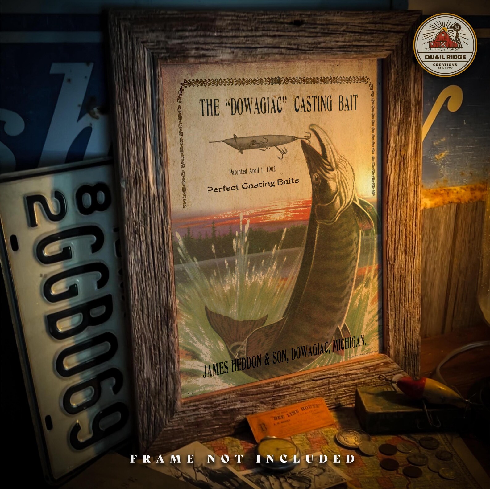 Vintage Muskie Fishing Lure Art Print: Heddon Dowagiac, Cabin Decor ...