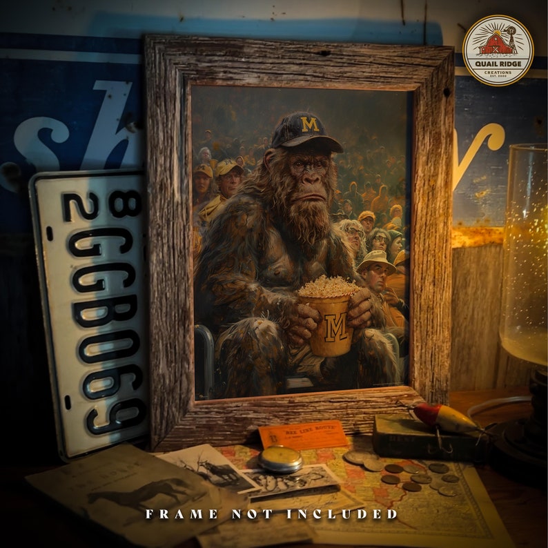 Vintage Sasquatch Football Art Print: "game Day" Decor (11x14 Inches ...