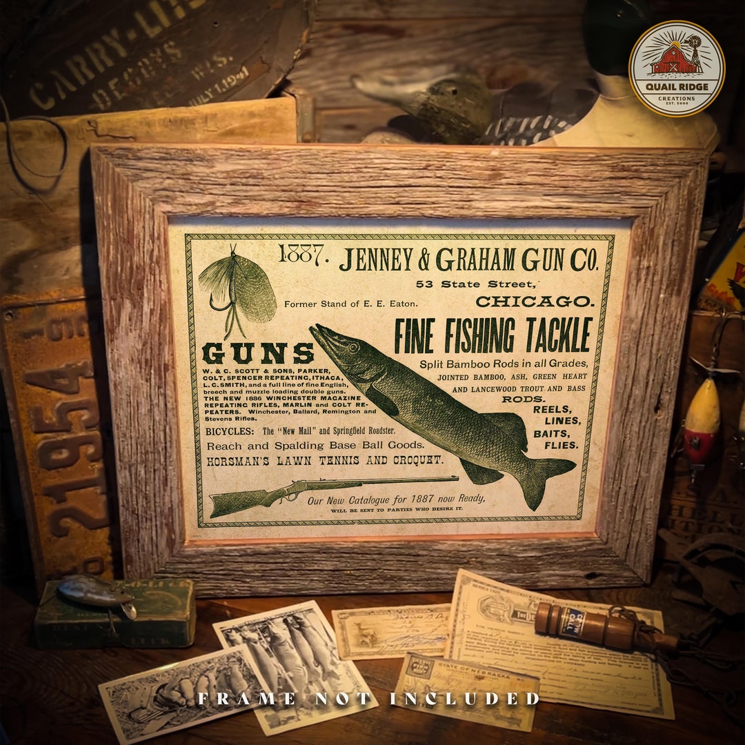 Vintage Muskie Fishing Print: Hunting Cabin Lake House Art (11x14 ...