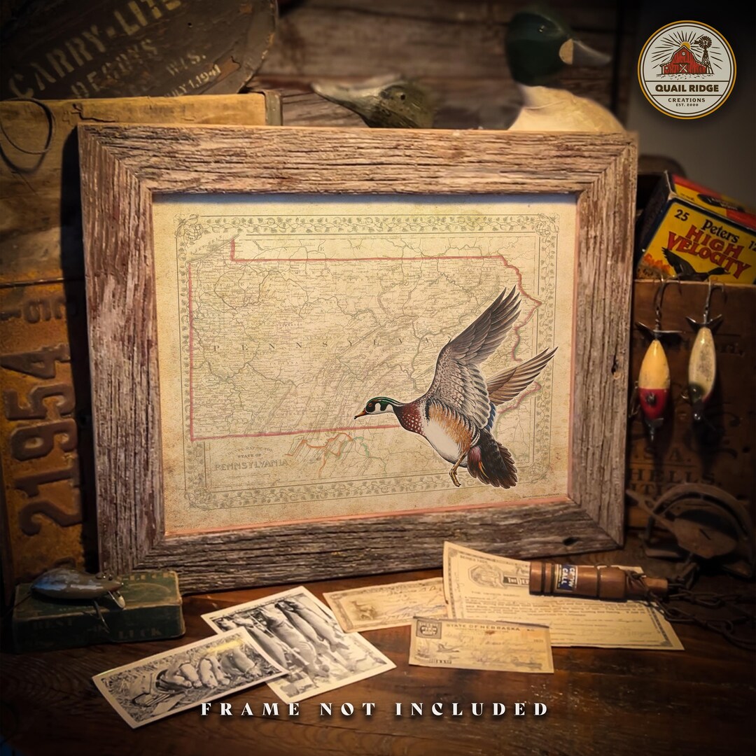 Vintage Pennsylvania State Map Poster Art Print 11X14 Unframed Wildlife ...