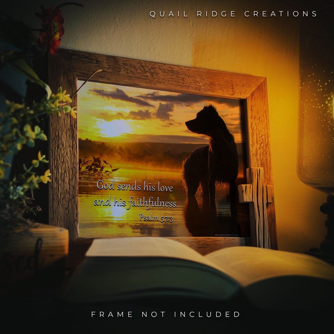 Bible Verse Psalm 57:3 Christian Scripture Hunting Dog Art Print 8x10 ...