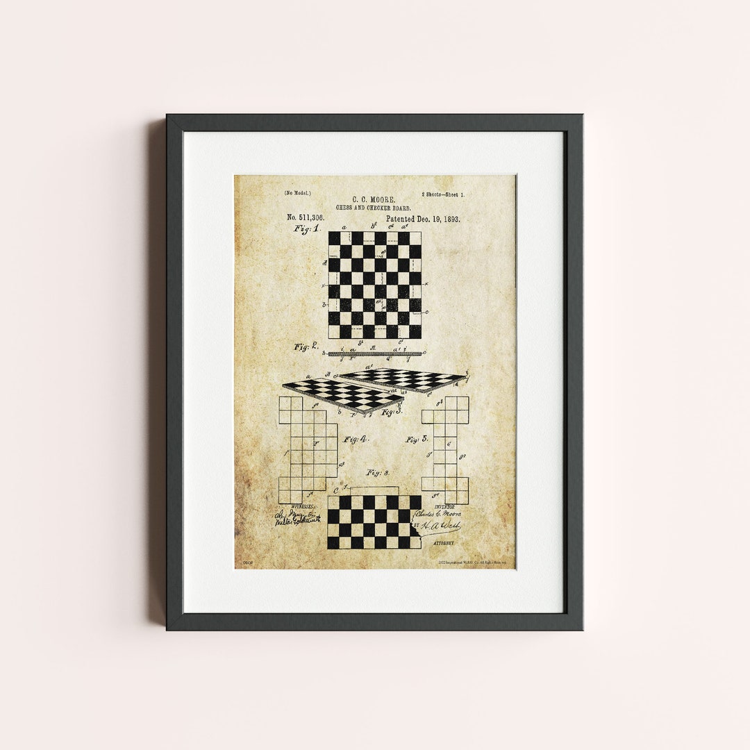 Vintage Chess Patent Art Print 8x10 Unframed Checkers Game Pieces Kids ...