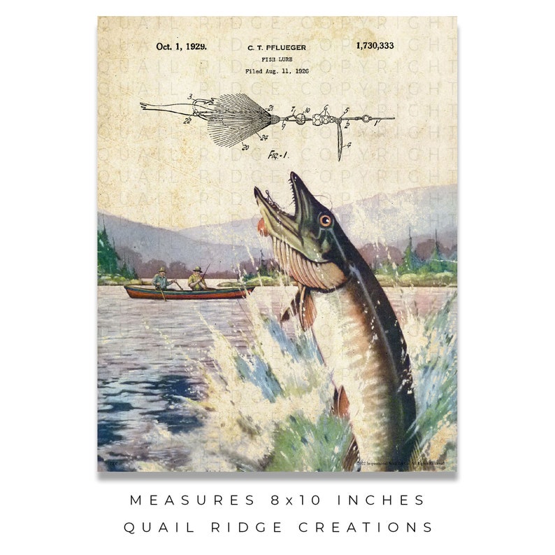 Vintage Fishing Lures Patent Art Print 8x10 Unframed Muskie Fishing ...