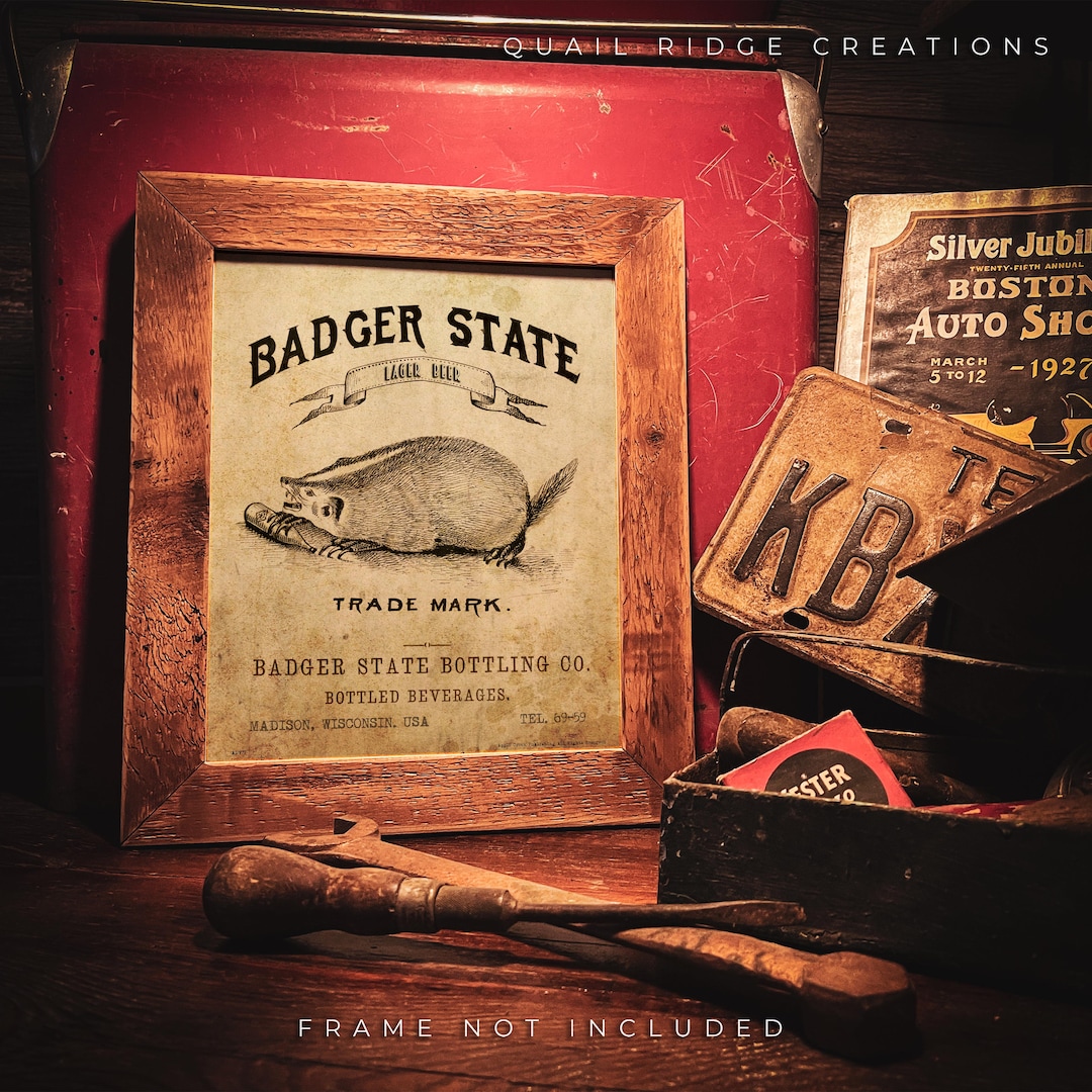 Vintage Badger State Lager Beer Label Art Print: Madison Wisconsin Bar ...