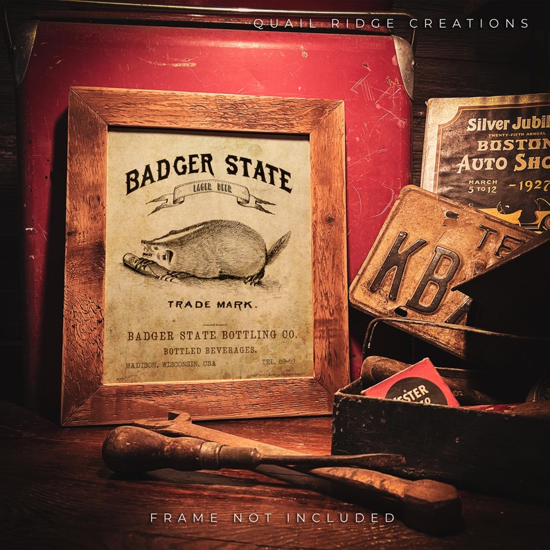 Vintage Badger State Lager Beer Label Art Print: Madison Wisconsin Bar ...