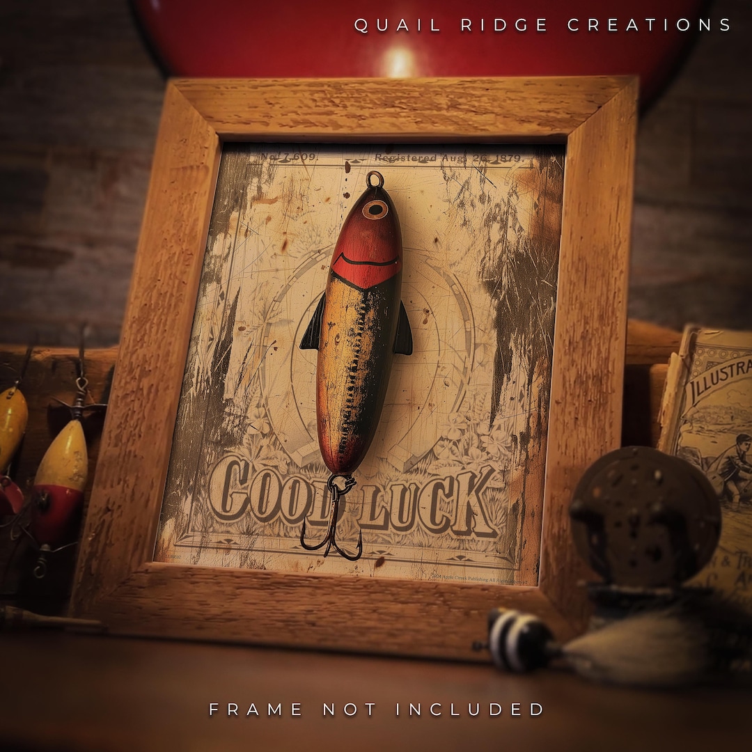 Vintage Fishing Lure Art Print 8X10 Unframed Good Luck Fishing Lure ...
