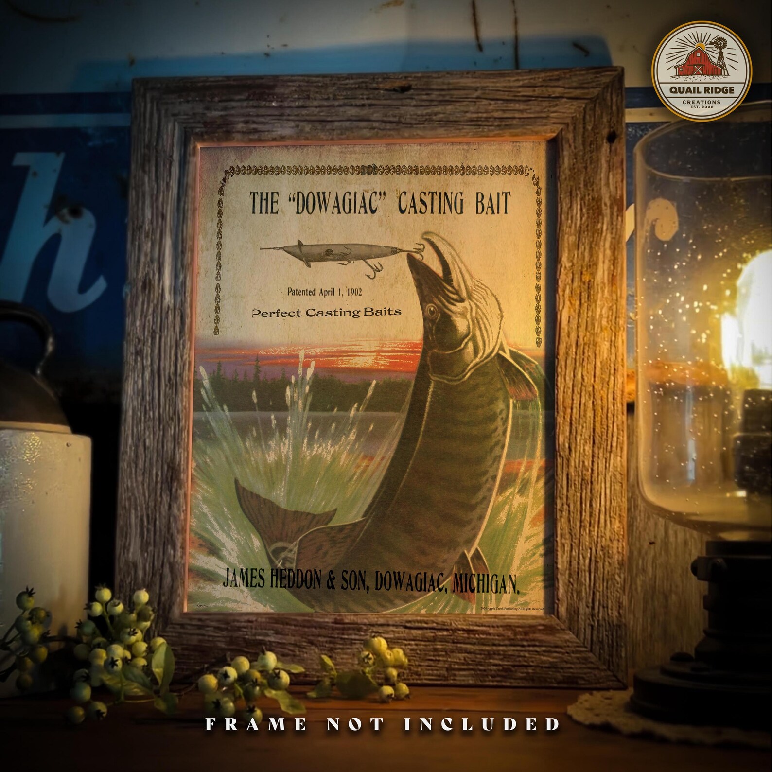 Vintage Muskie Fishing Lure Art Print: Heddon Dowagiac, Cabin Decor ...