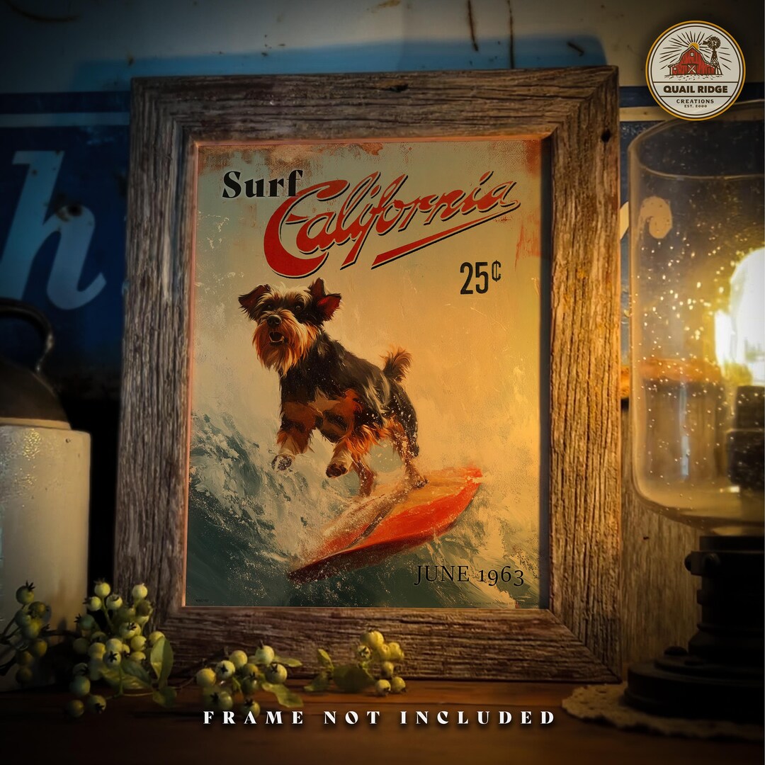 Vintage Surfing Magazine Cover Art Print 11X14 Unframed Surf California Dog Surfboard Artwork ...