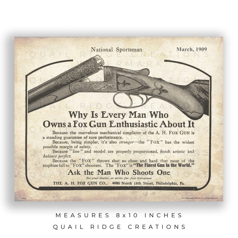 Vintage 1909 Fox Gun Shotgun Magazine Advertising Art Print - Etsy
