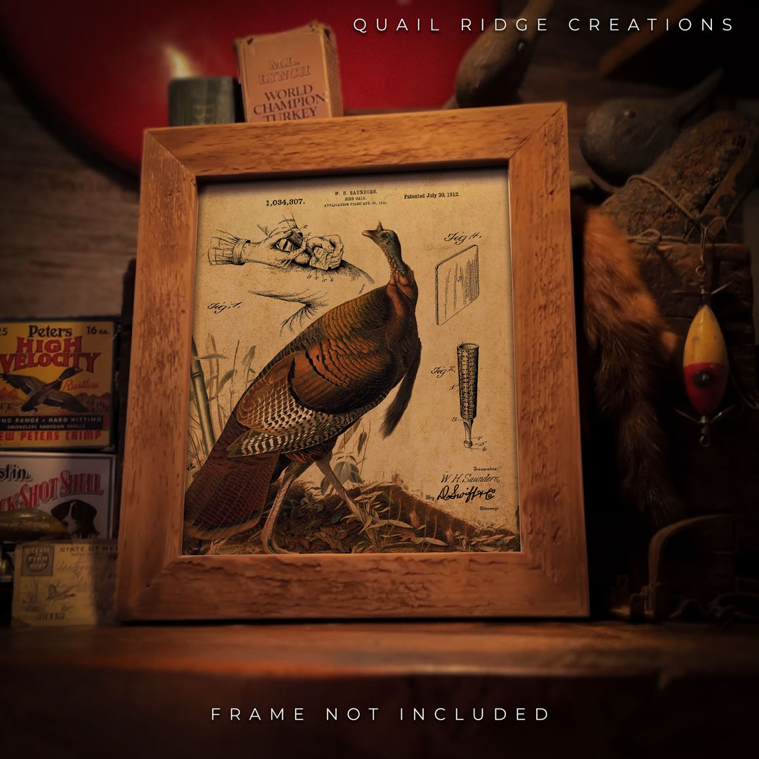 Vintage Wild Turkey Slate Call Patent Art Print 8x10 Unframed Fishing ...