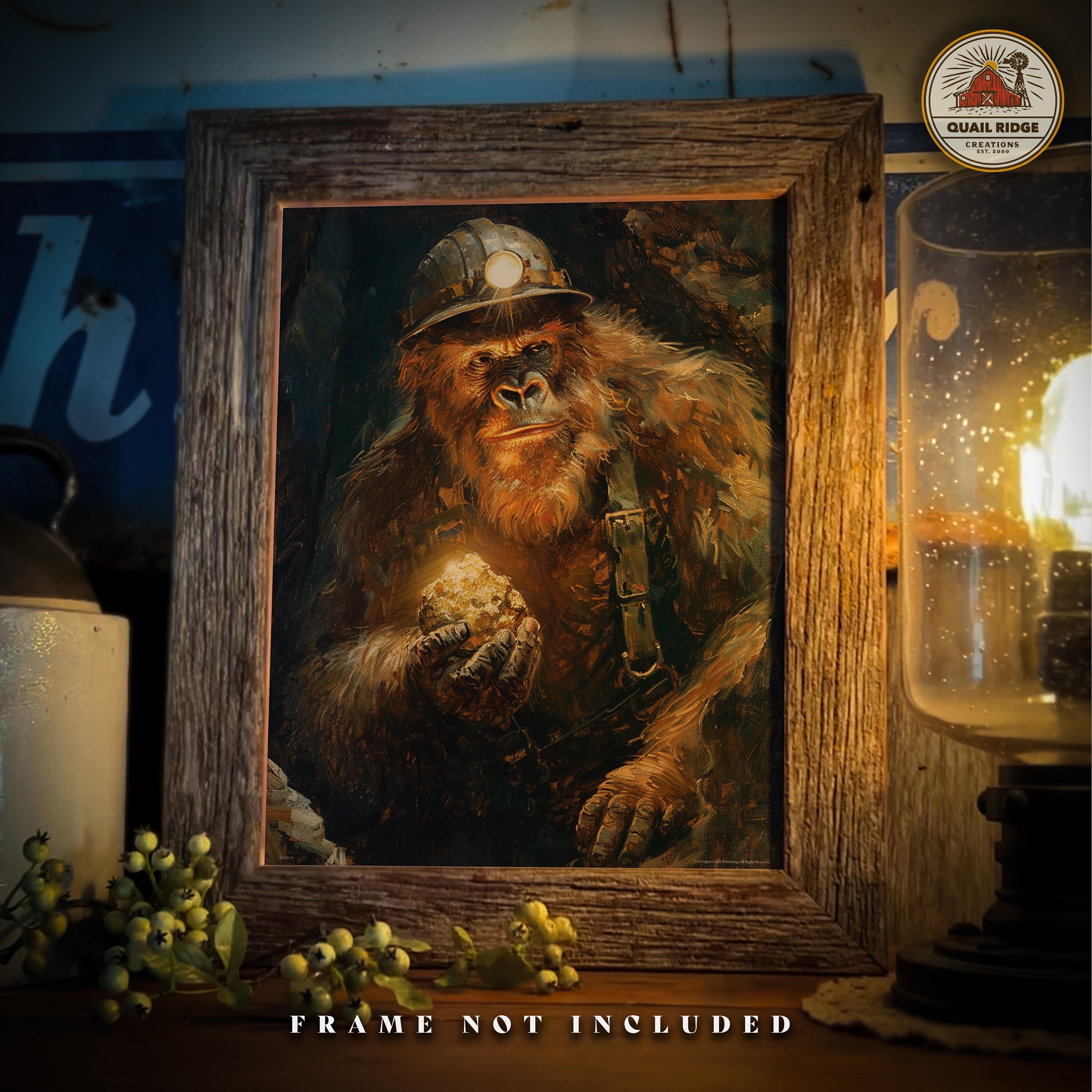 Vintage Bigfoot Gold Miner Art Print: Sasquatch Gold Panning Poster ...