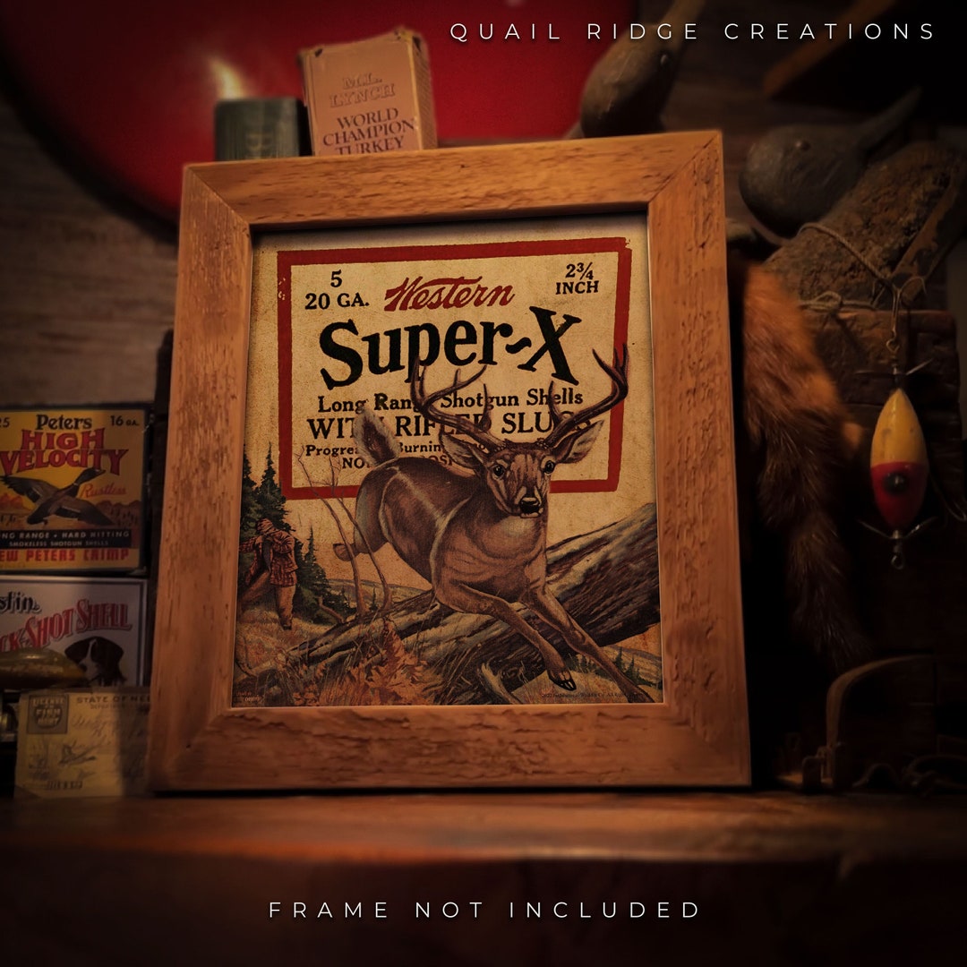 Vintage Western Shotgun Shell Box Art Print 8x10 Unframed Whitetail ...