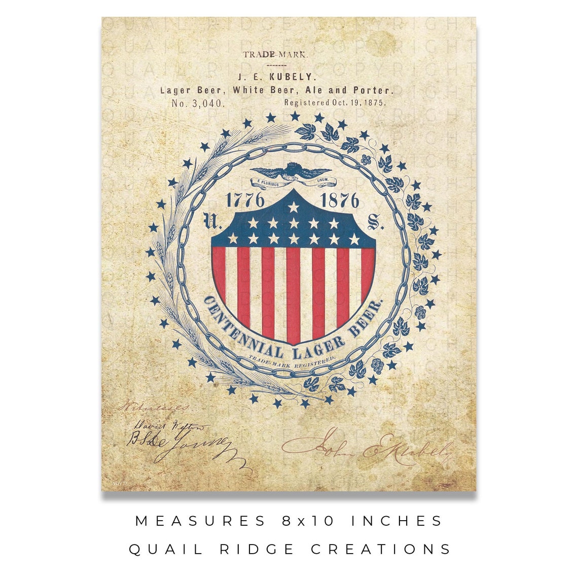 Vintage 1875 Centennial Lager Beer Trademark Art Print: Unframed Tavern ...