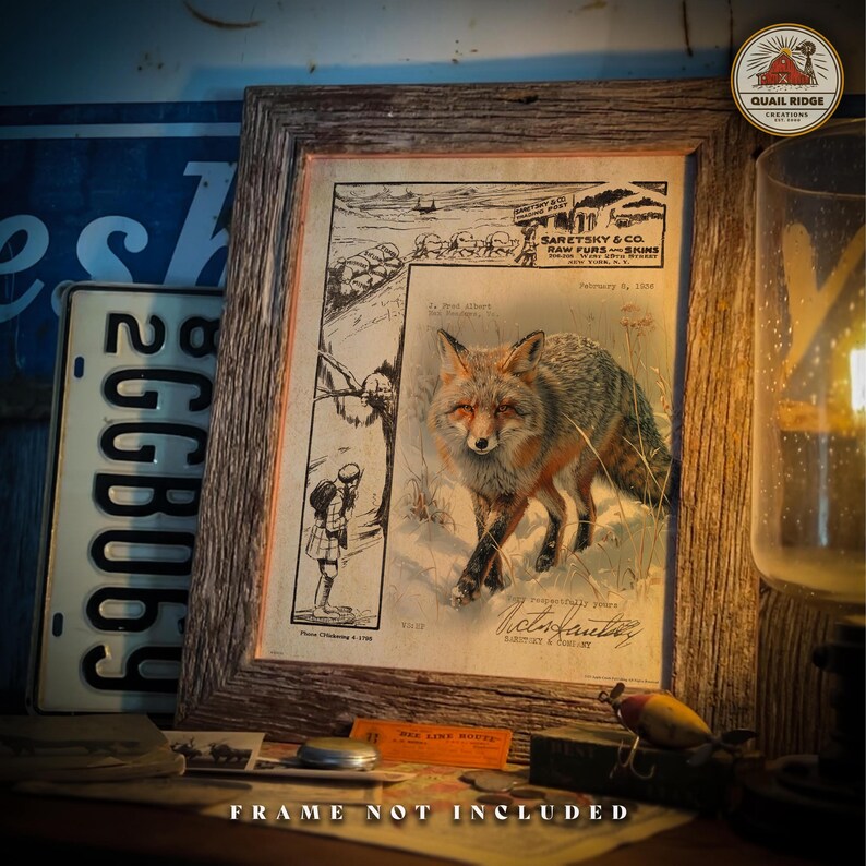 Vintage Gray Fox Trapping Art Print: Hunting Cabin Decor (11x14 ...