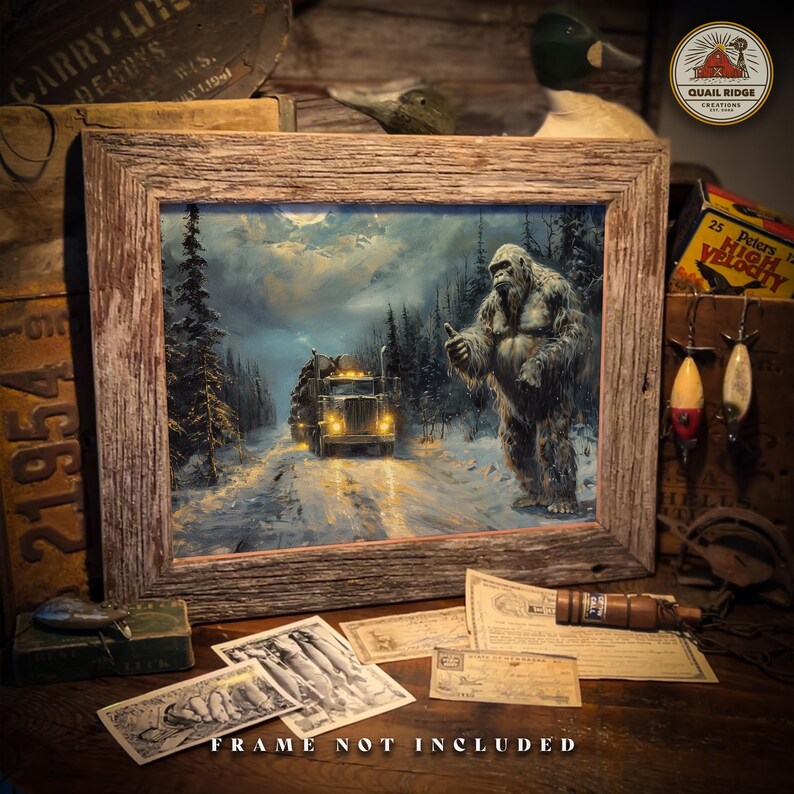 Sasquatch Bigfoot Semi Truck Art Print: Logging Cabin Decor (11x14 ...