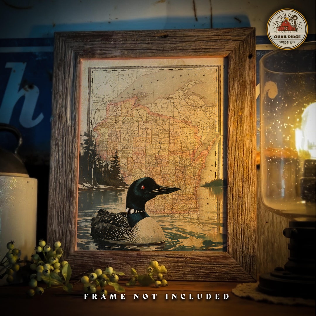 Vintage Wisconsin State Map Art Print 11X14 Unframed Wildlife Gift ...