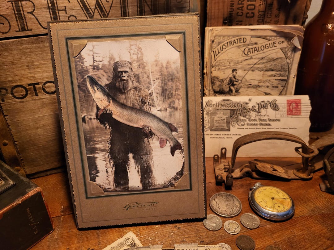Vintage Muskie Fish Sasquatch Bigfoot Photography Mounted in Antique ...