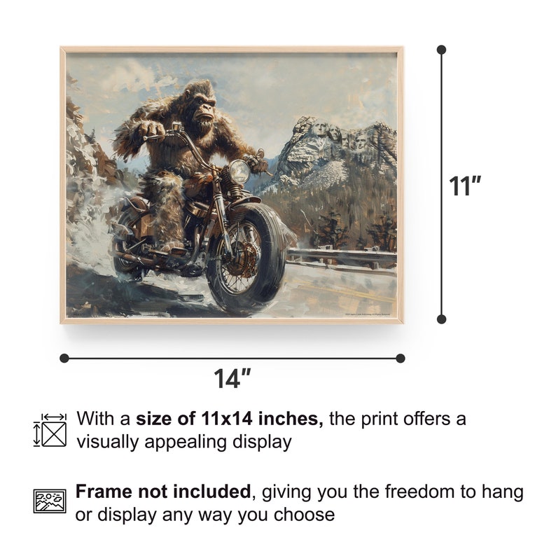 Vintage Bigfoot Motorcycle Art Print: Black Hills Biker Poster (11x14 ...