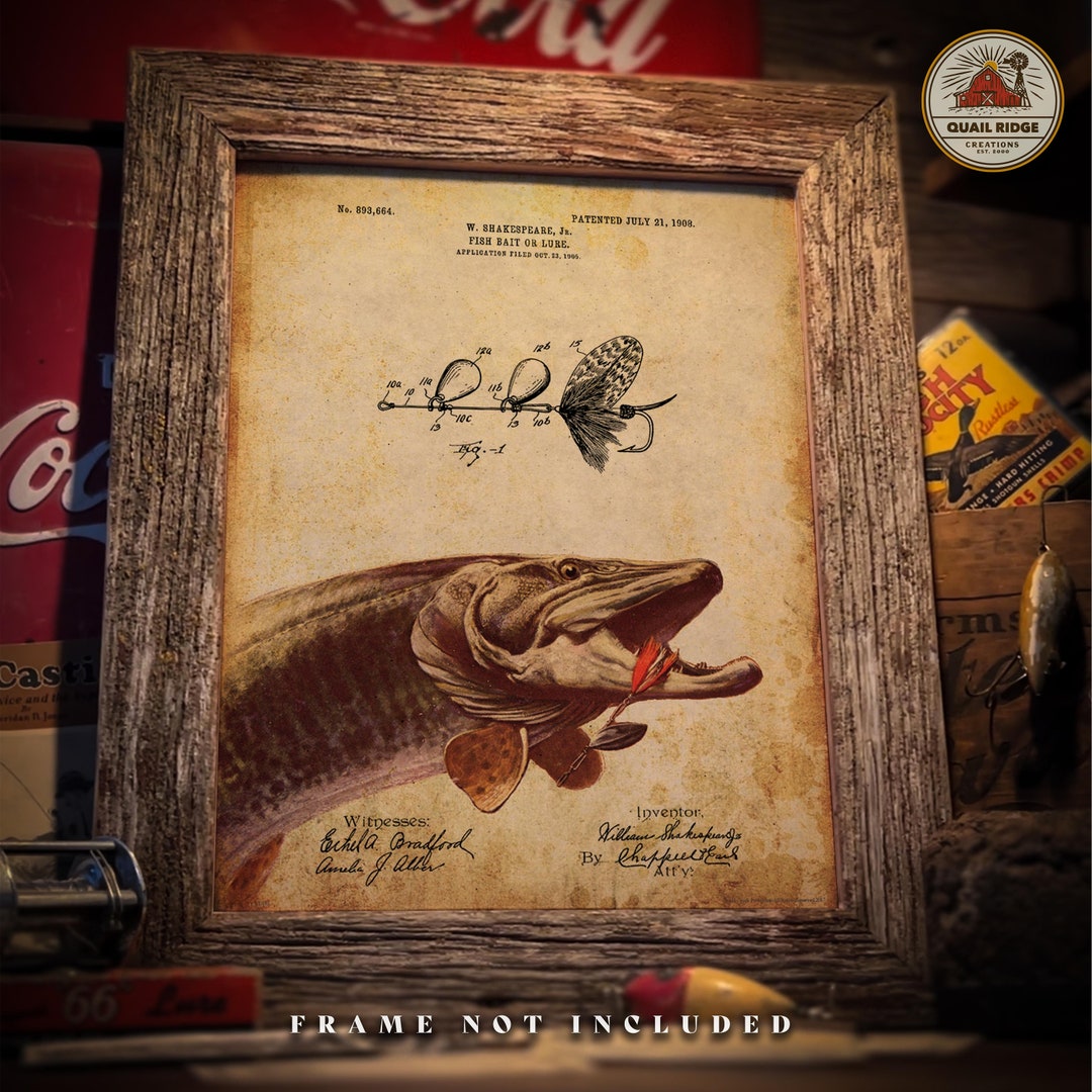 Vintage Shakespeare Fishing Lure Patent Poster Art Print 11X14 Unframed ...