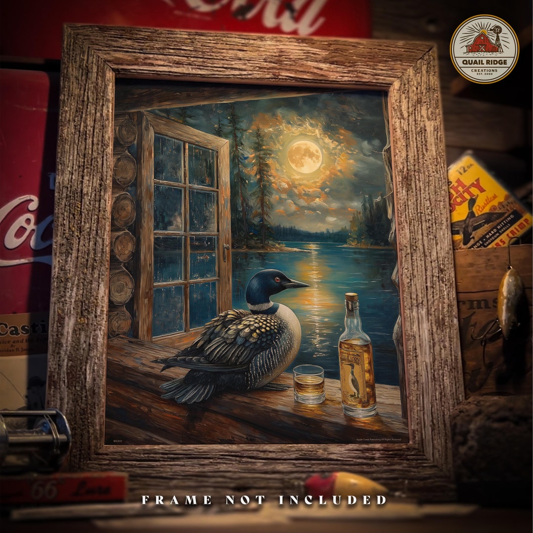 Vintage Common Loon Art Print: Cabin Whiskey Decor (11x14 Inches ...