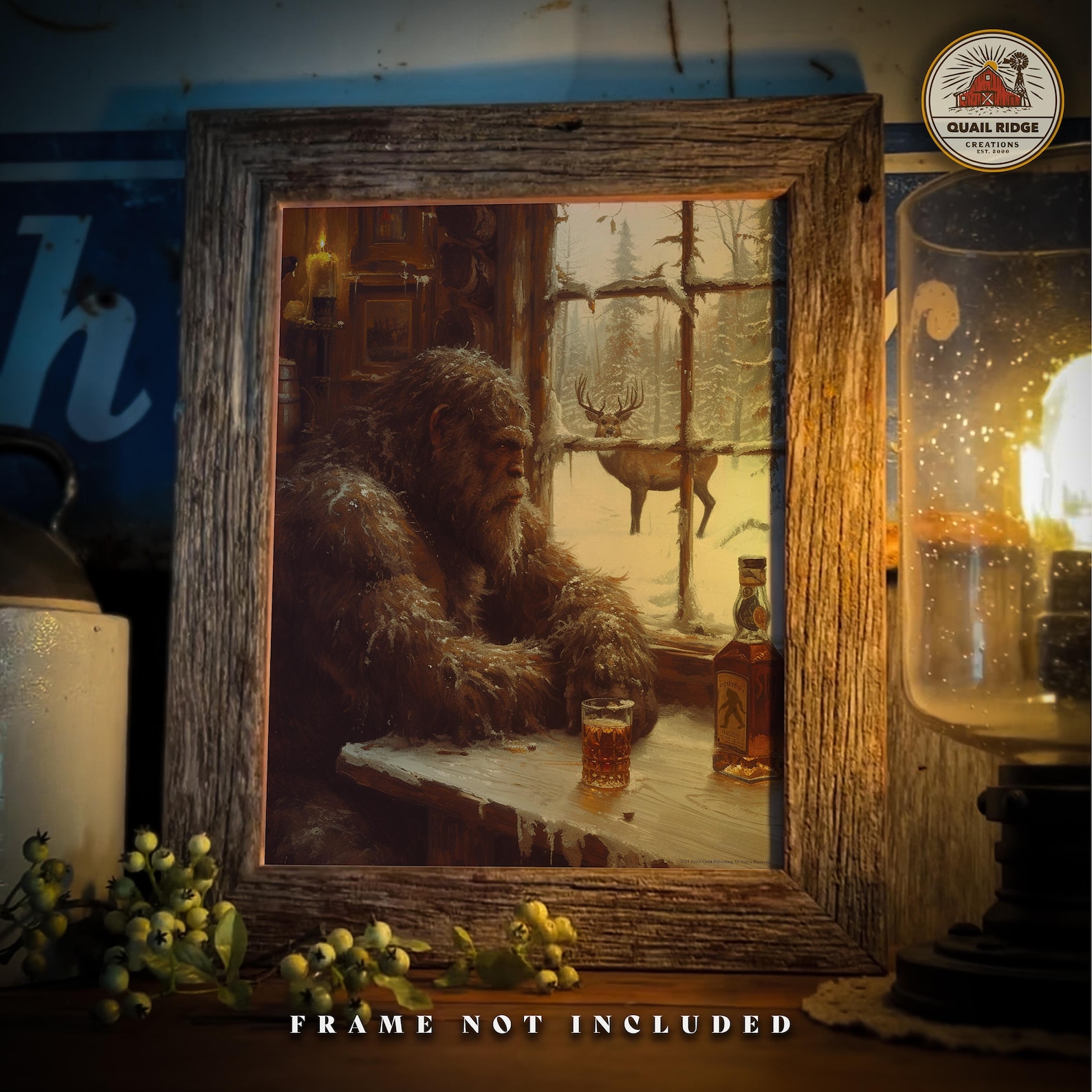 Vintage Sasquatch Whiskey Art Print: Bigfoot Hunting Cabin Decor (11x14 ...