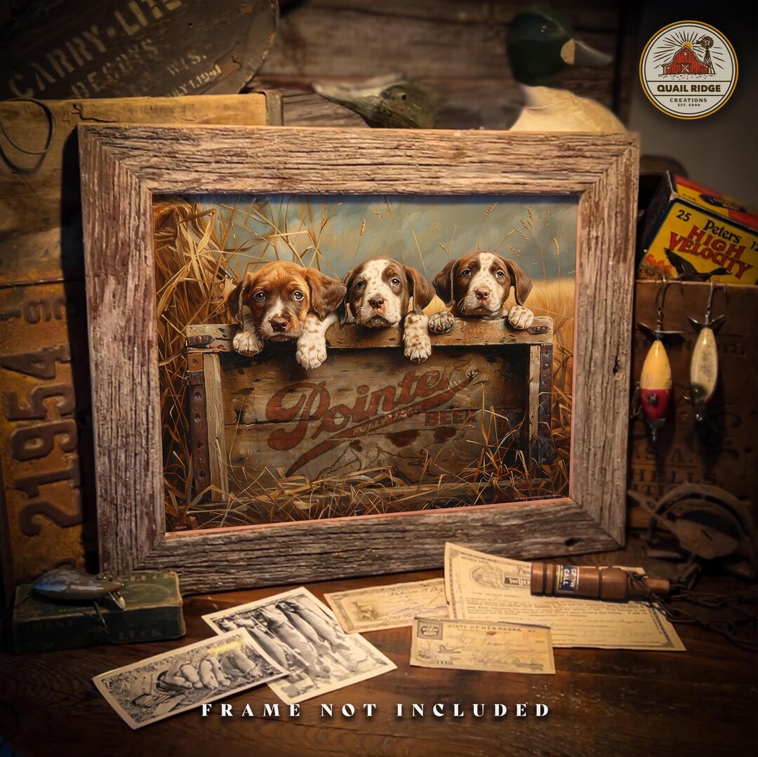 Brew Crew Pointer Puppies Art Print 11x14 Pheasant Hunting Dog Cabin ...