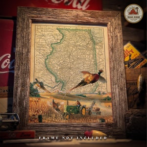Vintage Illinois State Map Poster Art Print 11X14 Unframed Pheasant ...