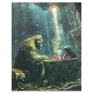Sasquatch Vs Alien Chess Art Print: Bigfoot UFO Poster (11x14 Unframed ...