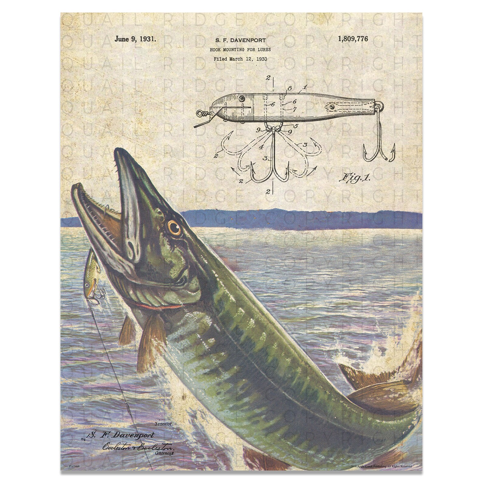 Vintage Muskie Fishing Lure Patent Art Print: Cabin Lake House Decor - Etsy