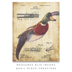 Vintage Duck Call Patent Art Print 8x10 Unframed Decoys Mallard Duck ...