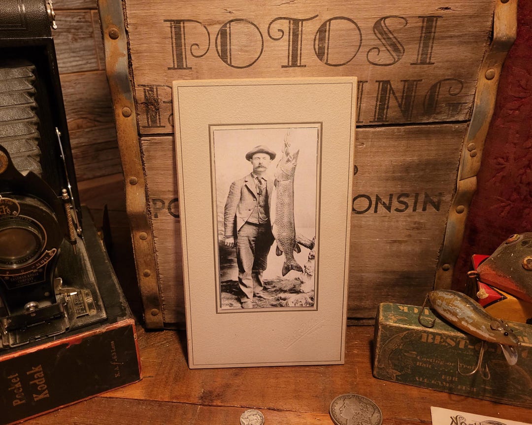 Vintage Muskie Fishing Photography Mounted on Antique Early 1900's ...